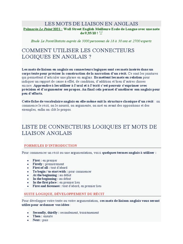 Comment Utiliser Les Connecteurs Logiques en Anglais ? | Descargar ...