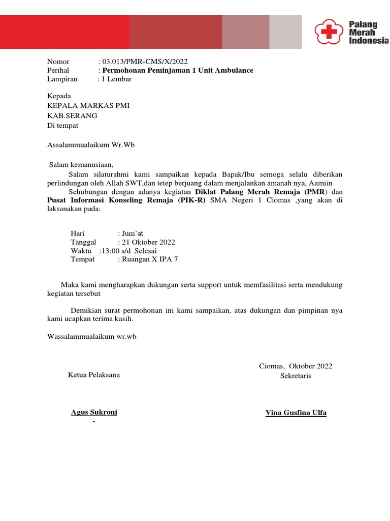 Permohonan Peminjaman Ambulance PMI | PDF
