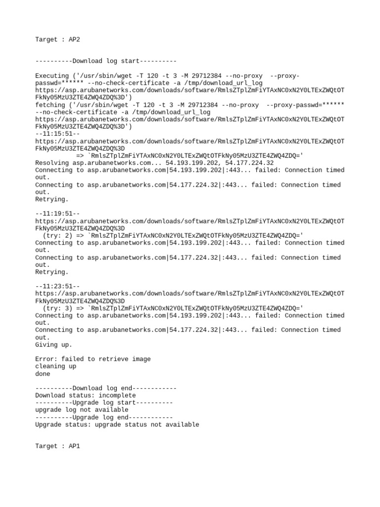 Aruba AP's Firmware Upgress Fail Log | PDF | System Software | Computer Architecture