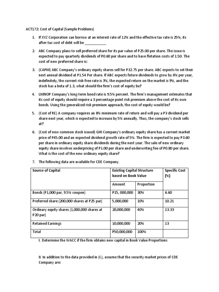 Module 4 Cost of Capital Sample Problems | PDF | Cost Of Capital | Stocks
