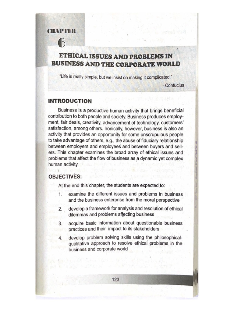 Part 1 - Ethical Issues and Problems in Business and The Corporate ...