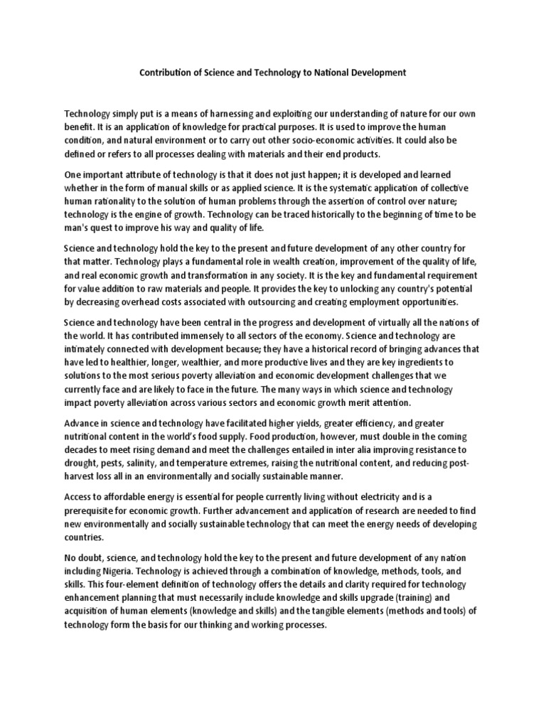 Contribution of Science and Technology To National Development | PDF ...