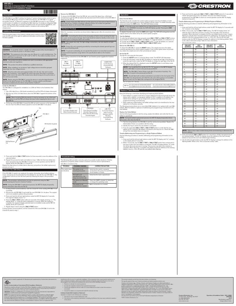 Crestron DIN Rail 2-Channel DALI® Interface Operations & Installation Guide | PDF ...
