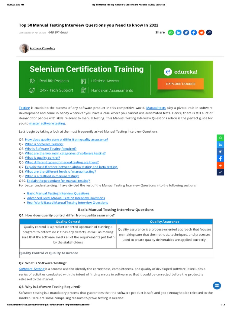 Top 50 Manual Testing Interview Questions and Answers in 2022 - Edureka ...