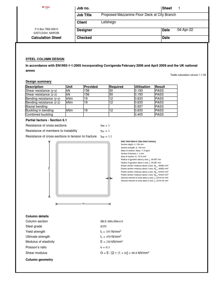 Steel Column Design (EN1993) | PDF | Buckling | Bending Steel Column Design (EN1993) | PDF | Buckling | Bending