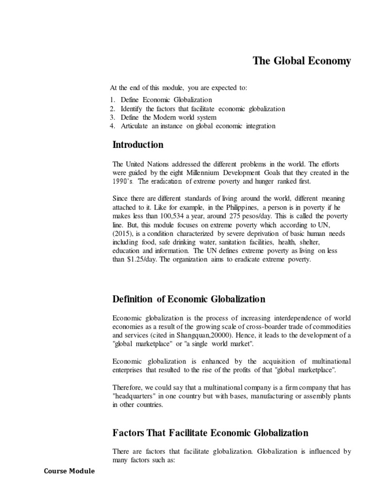 W3 - W4 The Global Economy - Module PDF | PDF | Globalization | Poverty
