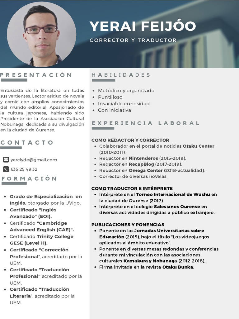 CV Corrector y Traductor. Yerai Feijóo. | PDF