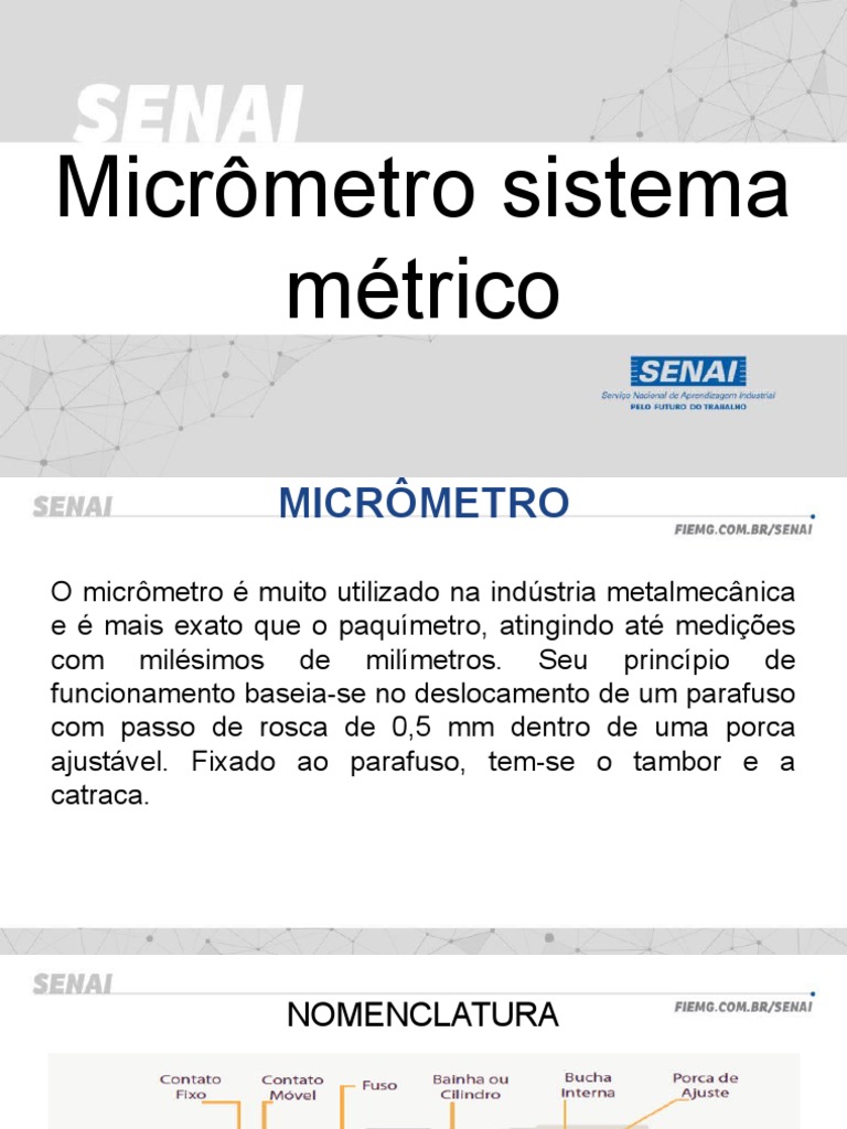 Aula 05 - Micrômetro Sistema Métrico | PDF | Distância | Instrumento de ...