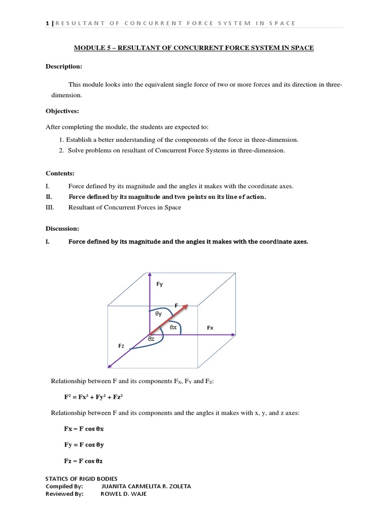 Resultant of Concurrent Forces in 3D | PDF | Force | Euclidean Vector