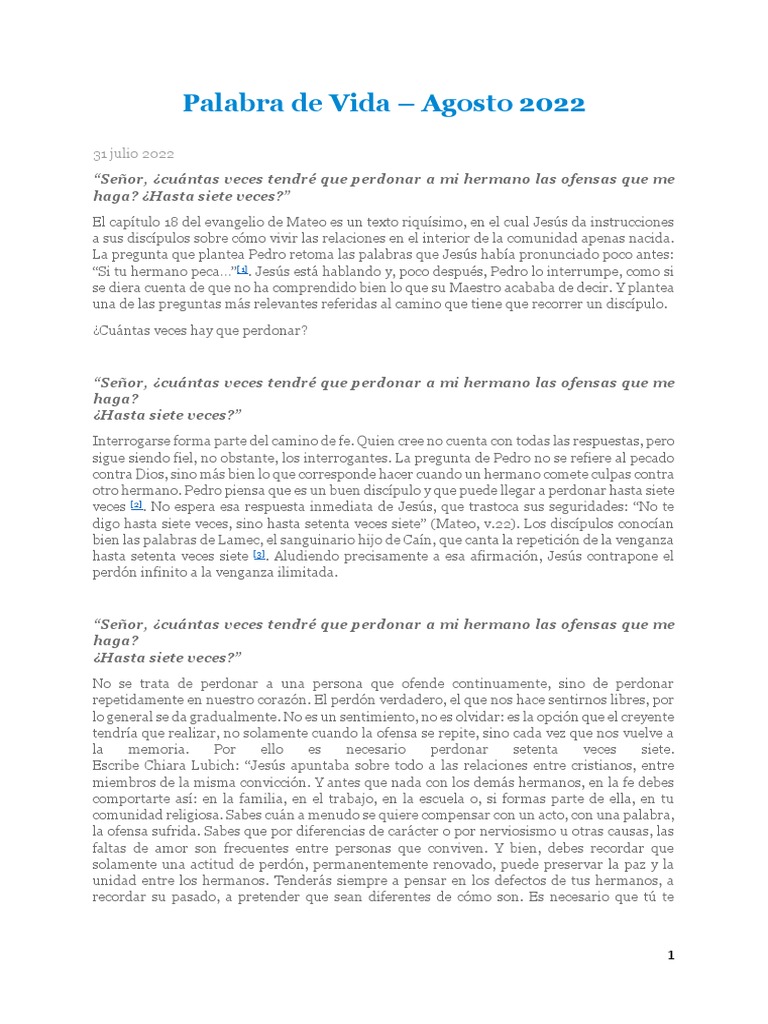 El Perdon - Palabra de Vida Agosto | PDF | Amor | Perdón