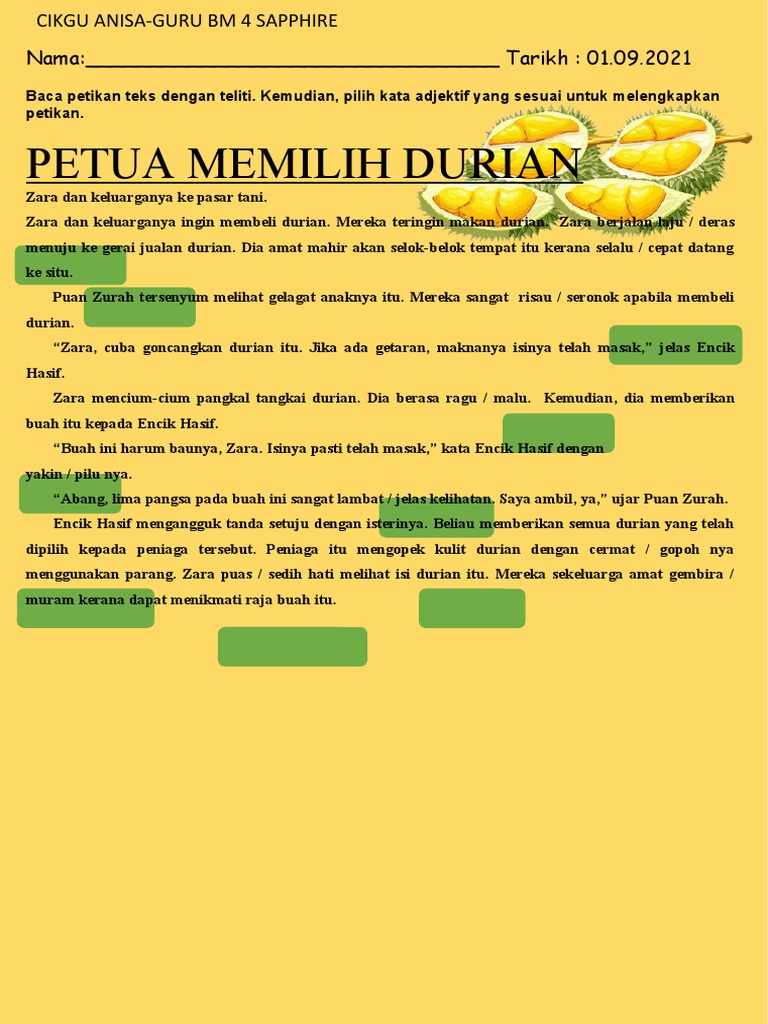 Lembaran Kerja Atas Talian - Petua Memilih Durian | PDF Lembaran Kerja Atas Talian - Petua Memilih Durian | PDF