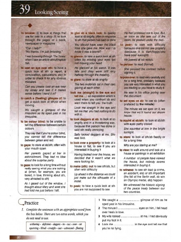 Advanced Grammar and Vocabulary - Seeing | PDF