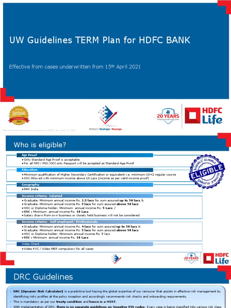 HDFC Life Term Plan UW Guidelines | PDF