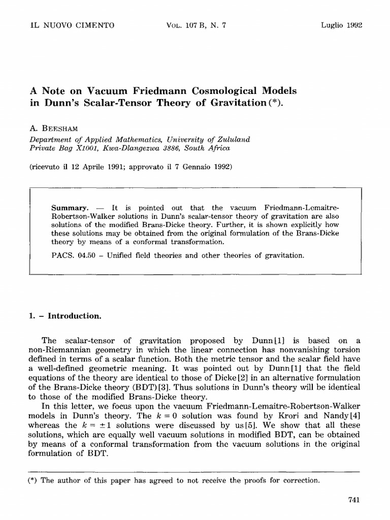A Note On Vacuum Friedmann Cosmological Models in Dunn's Scalar-Tensor ...