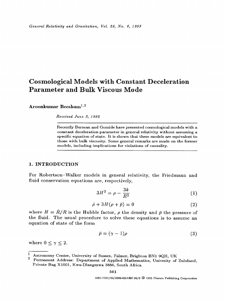 Cosmological Models With Constant Deceleration Parameter and Bulk ...