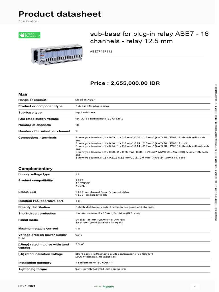 Advantys Telefast ABE 7 - ABE7P16F312 | PDF | Relay | Fuse (Electrical)