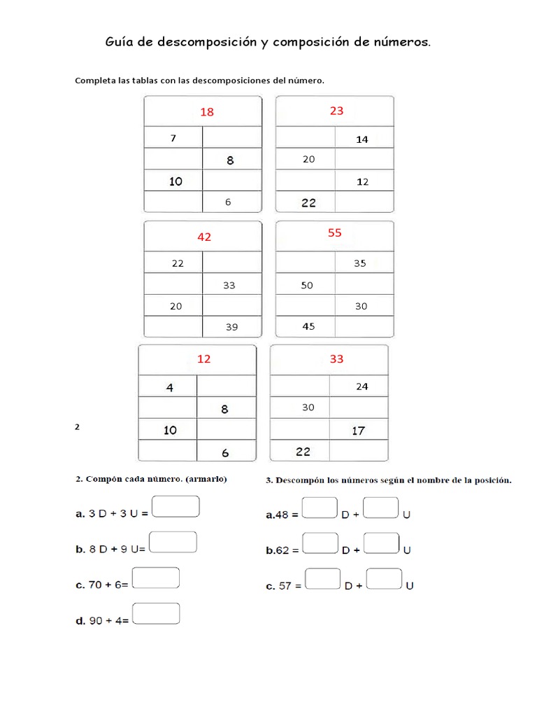 Guía de Descomposición y Composición de Números | PDF