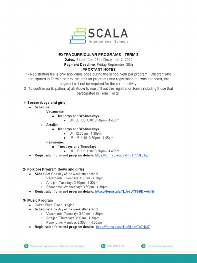 Extracurricular Programs - Term 3 | PDF