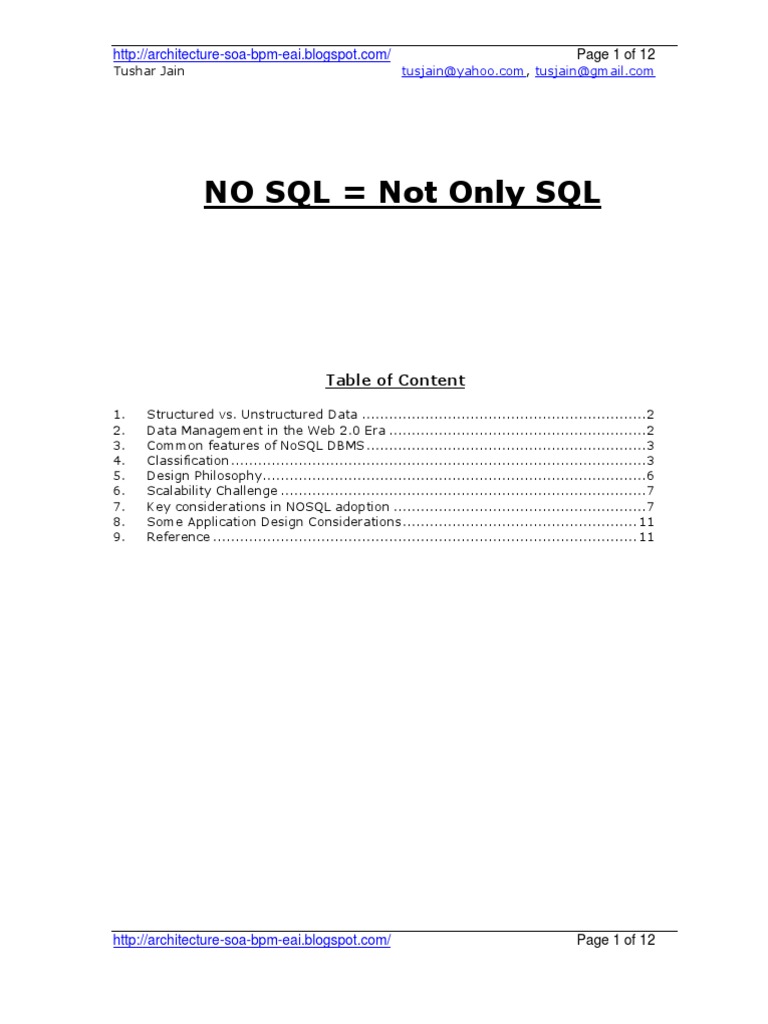 No SQL Not Only SQL: Table of Content | PDF | No Sql | Scalability