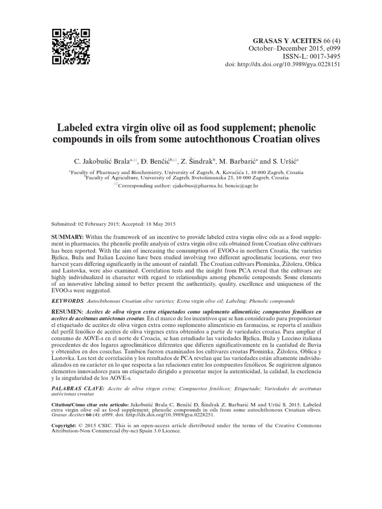 Grasas Y Aceites 2015 | PDF | Principal Component Analysis | Olive
