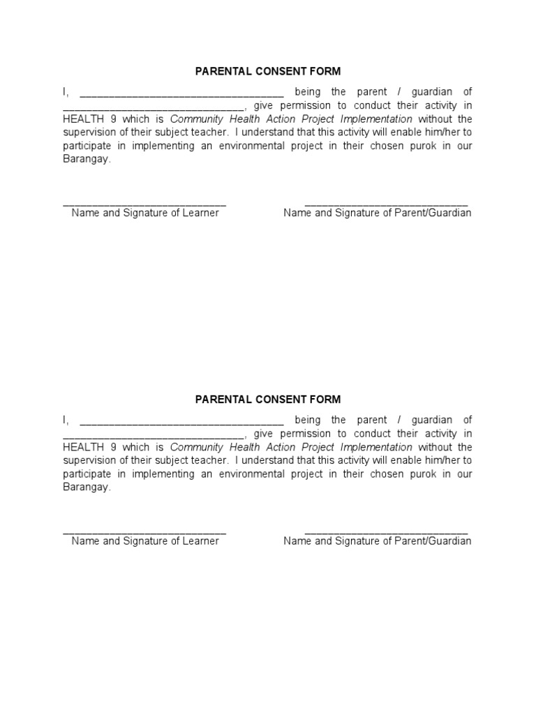 Parental Consent for Community Health Project | PDF