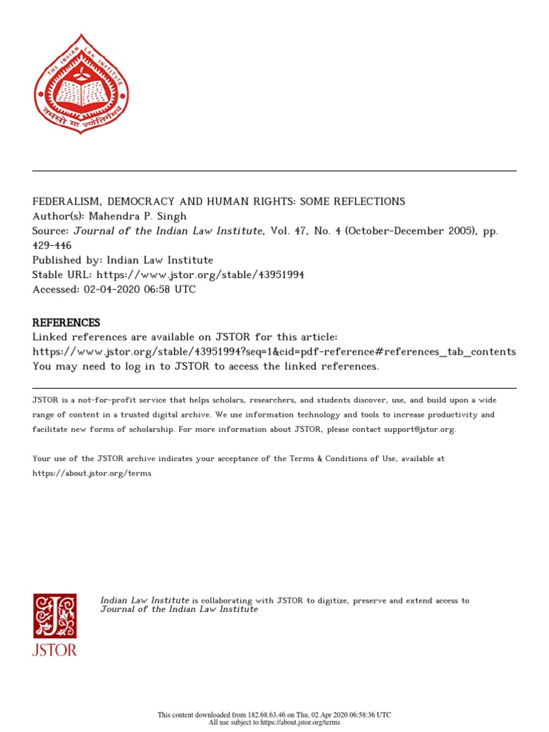 Federalism M P Singh | Download Free PDF | Democracy | Political Ideologies
