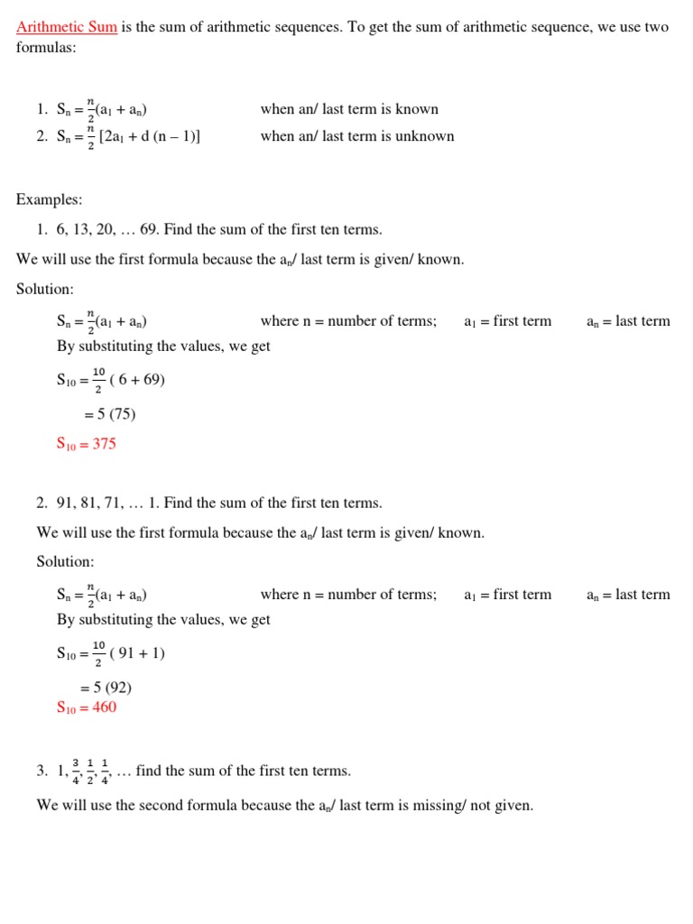 Arithmetic Sum Module 10 | PDF