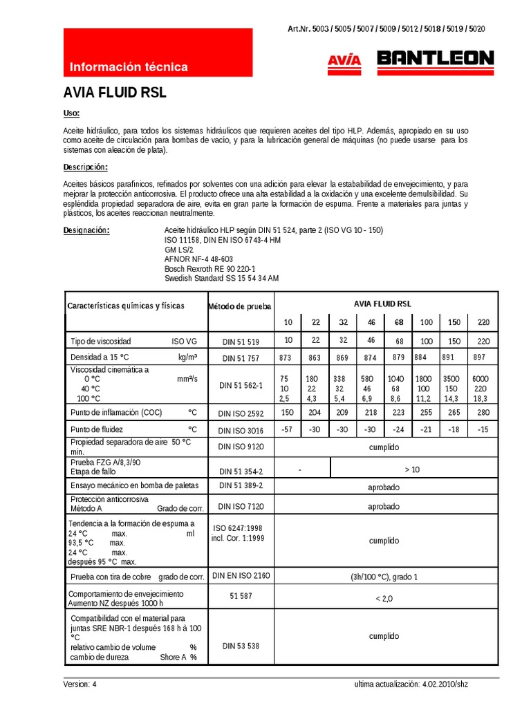 F. Técnica Avia Fluid RSL | PDF | Líquidos | Materiales