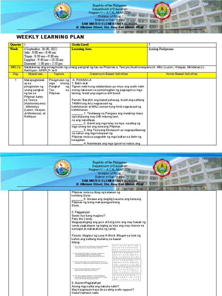 Idea Ap Weekly Learning Plan W3 4 1 | PDF