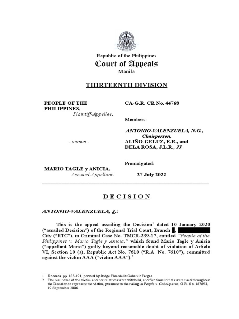 People vs. Mario Tagle | PDF | Child Abuse | Criminal Law