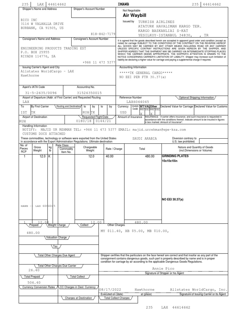 Engineering Products Airwaybill-1 | PDF | Economies | Transport