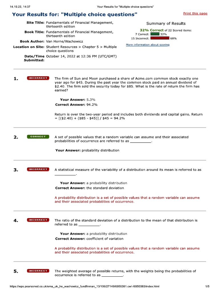 Risk and Return - Exam Answers | PDF