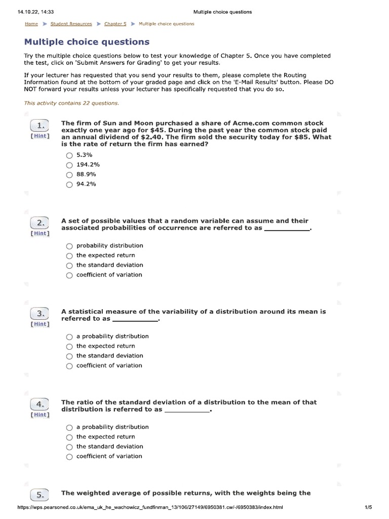 Risk and Return - Exam Questions | PDF