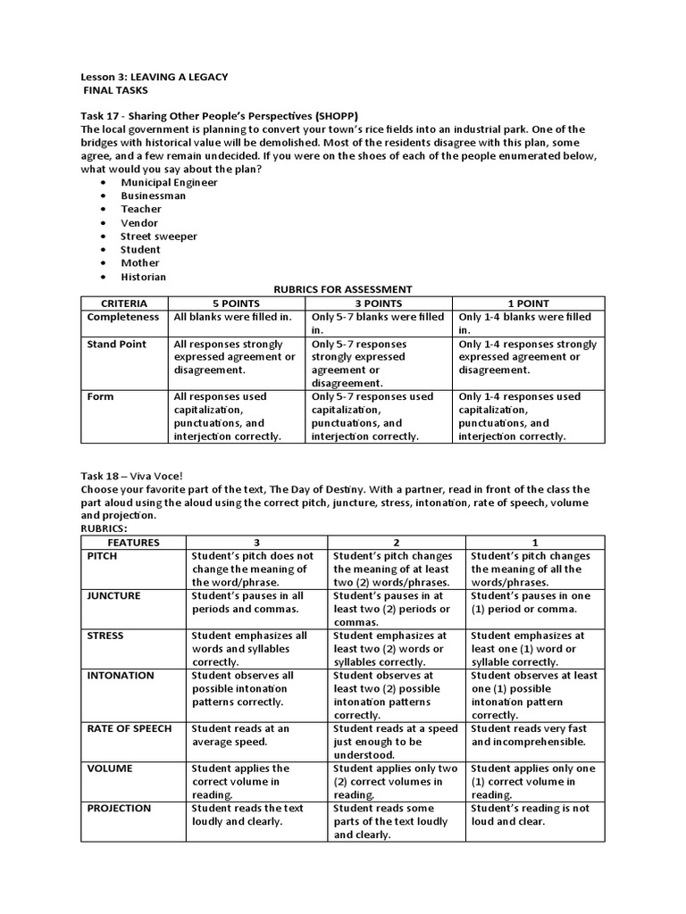 Lesson 3 Rubrics | PDF | Thought | Inference
