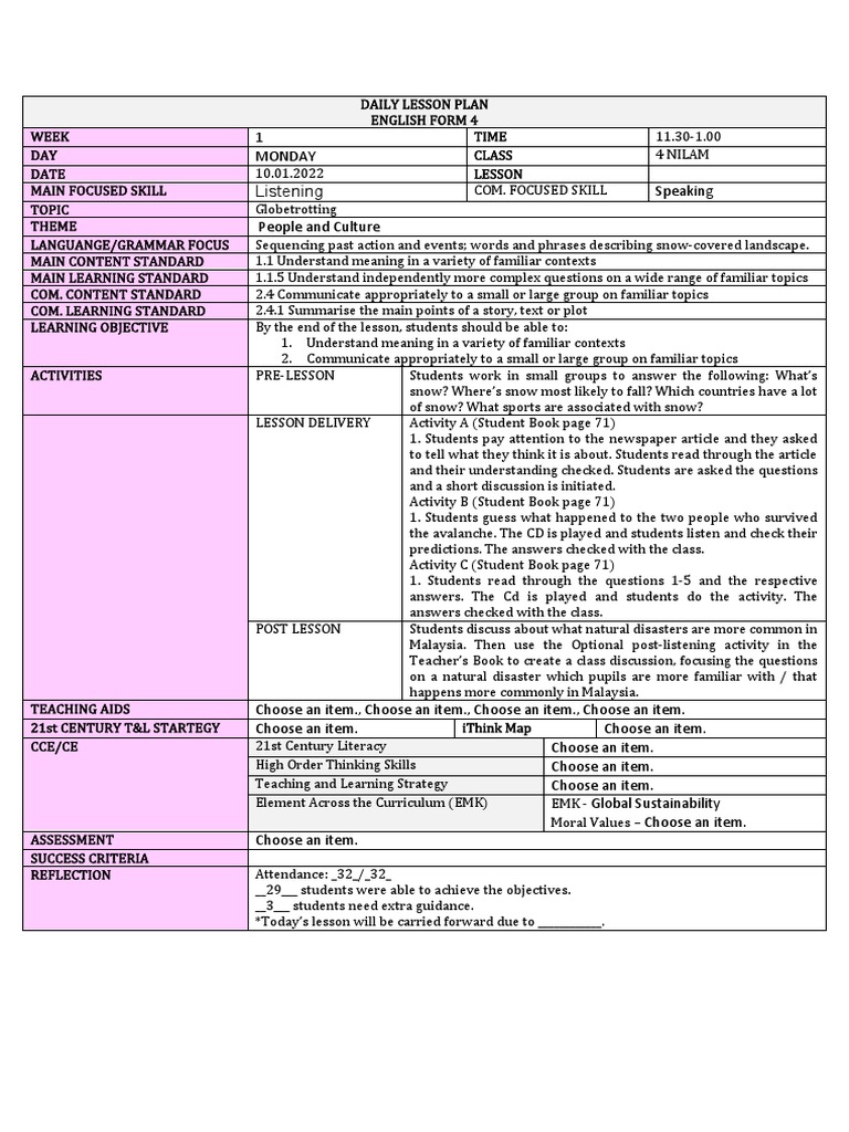 Week 1 | PDF | Lesson Plan | Learning