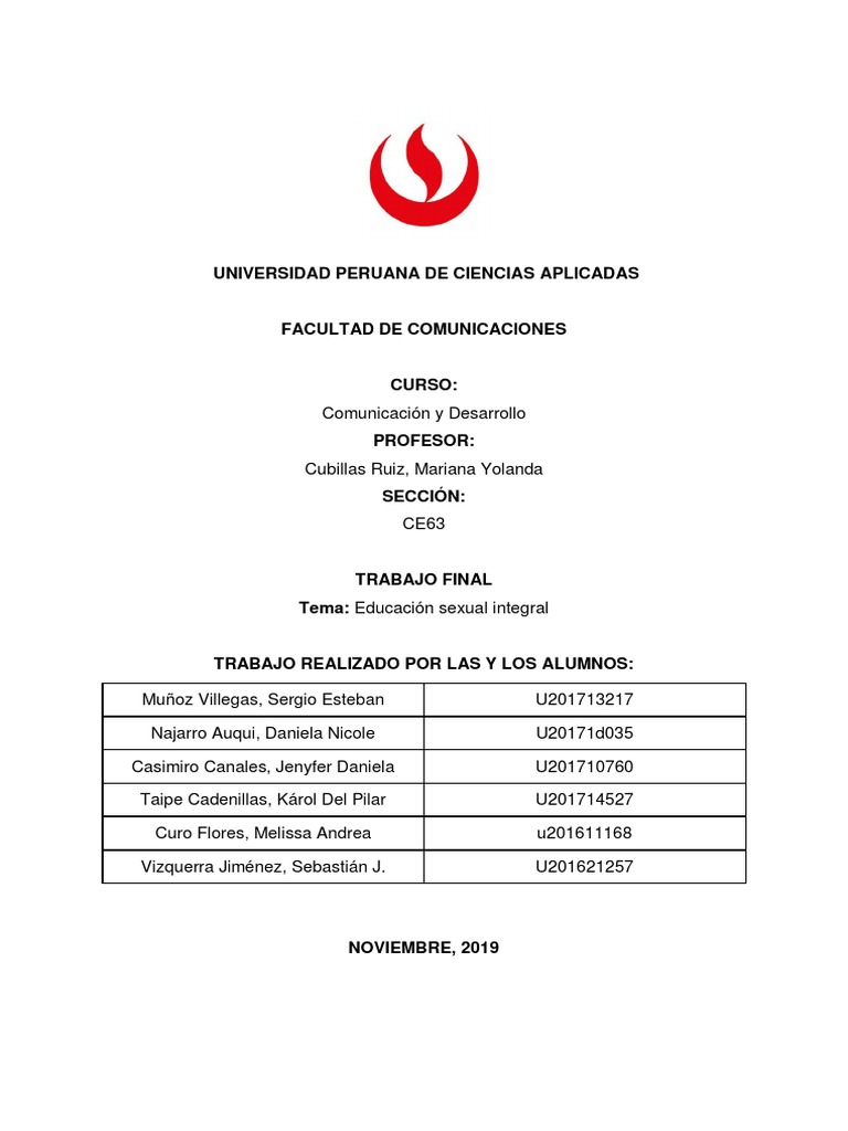 Trabajo Final de Comu y Desarrollo | PDF | Educación sexual | La sexualidad humana
