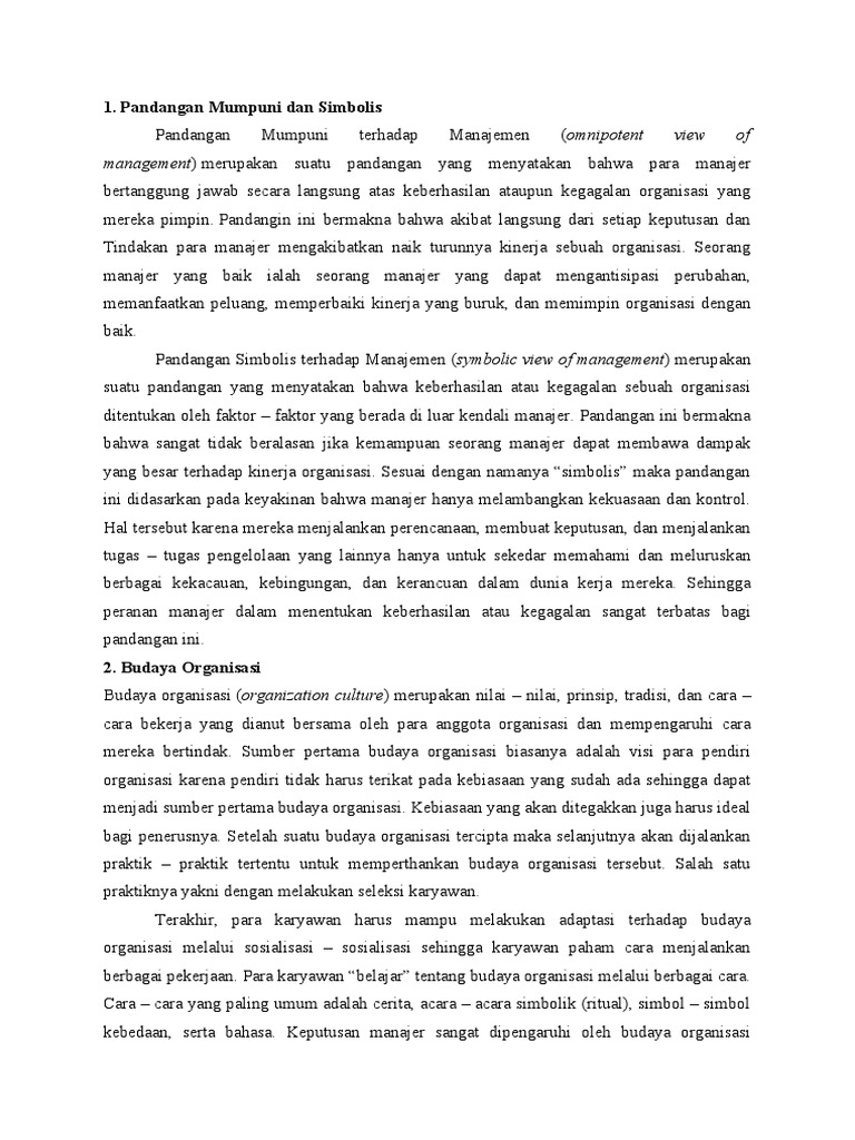 Pandangan Manajemen & Budaya Organisasi | PDF | Pengembangan Diri ...