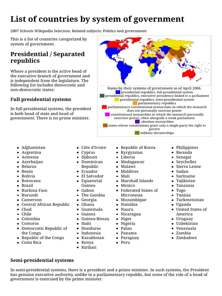 List of Countries by System of Government | PDF | Monarchy | Government ...