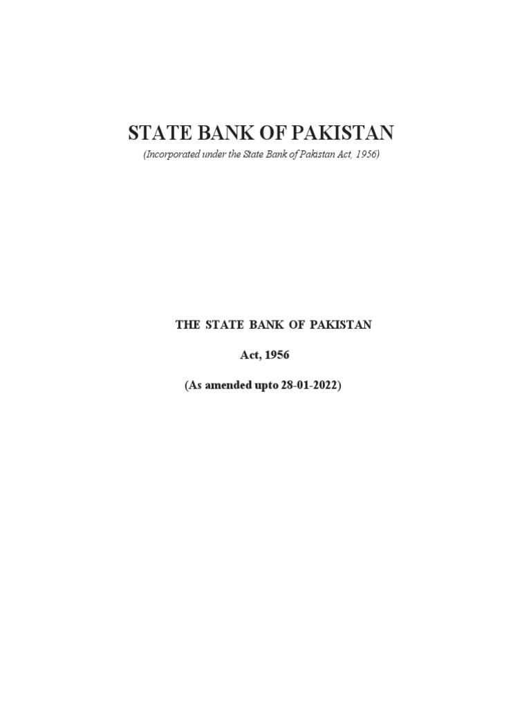 SBP Act | PDF | Banks | Financial Capital