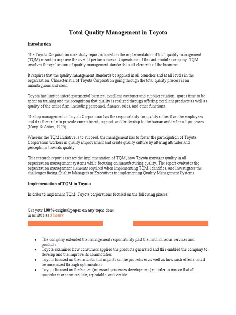 TQM Implementation at Toyota Corporation | PDF | Lean Manufacturing ...