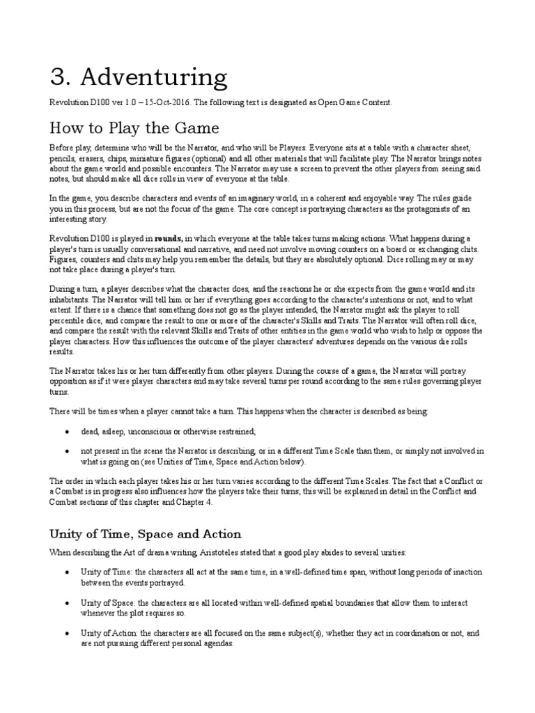 RD100 SRD 03 Adventuring | PDF | Narration | Role Playing Games