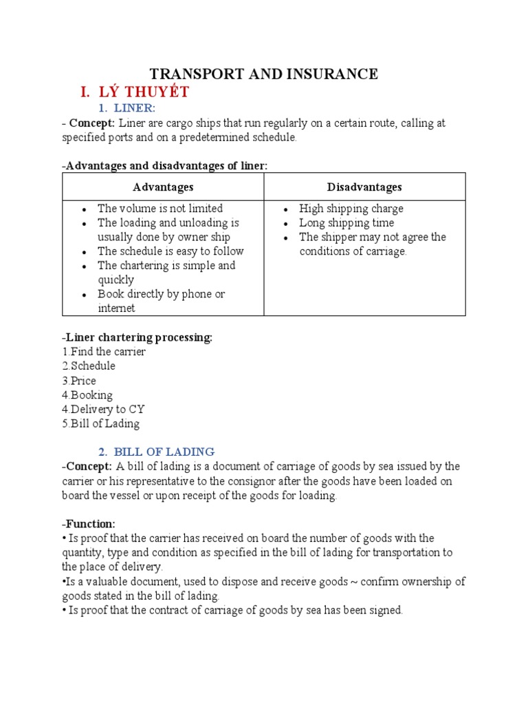 Transport and Insurance | Download Free PDF | Bill Of Lading | Cargo