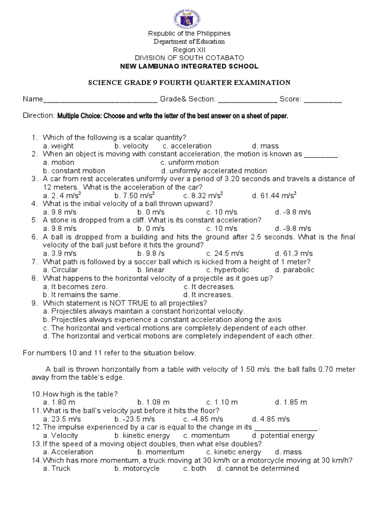 4TH Quarter - Science 9 | Download Free PDF | Collision | Momentum