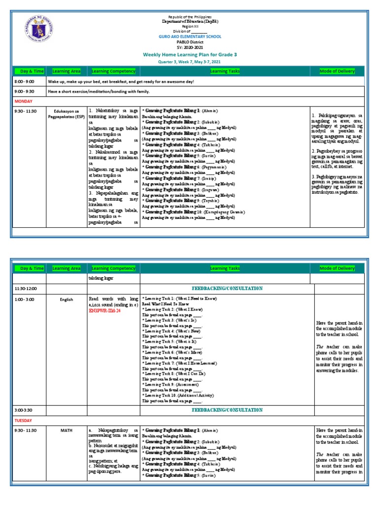 Grade 3 All Subjects WHLP q3 w7 | PDF