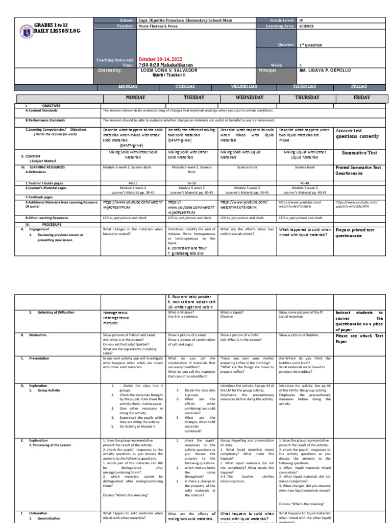 DLL Science-4 Q1 W5 | PDF