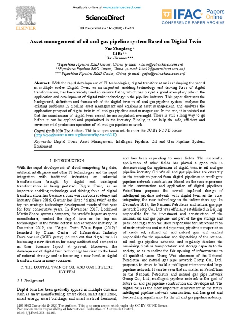 Asset Management of Oil and Gas Pipeline System Based On Digital Twin ...