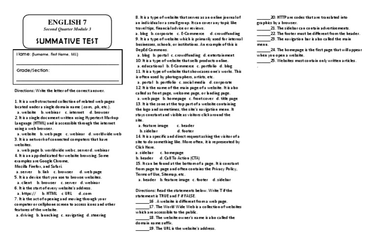 Summative Test Module 3 | PDF | World Wide Web | Internet & Web