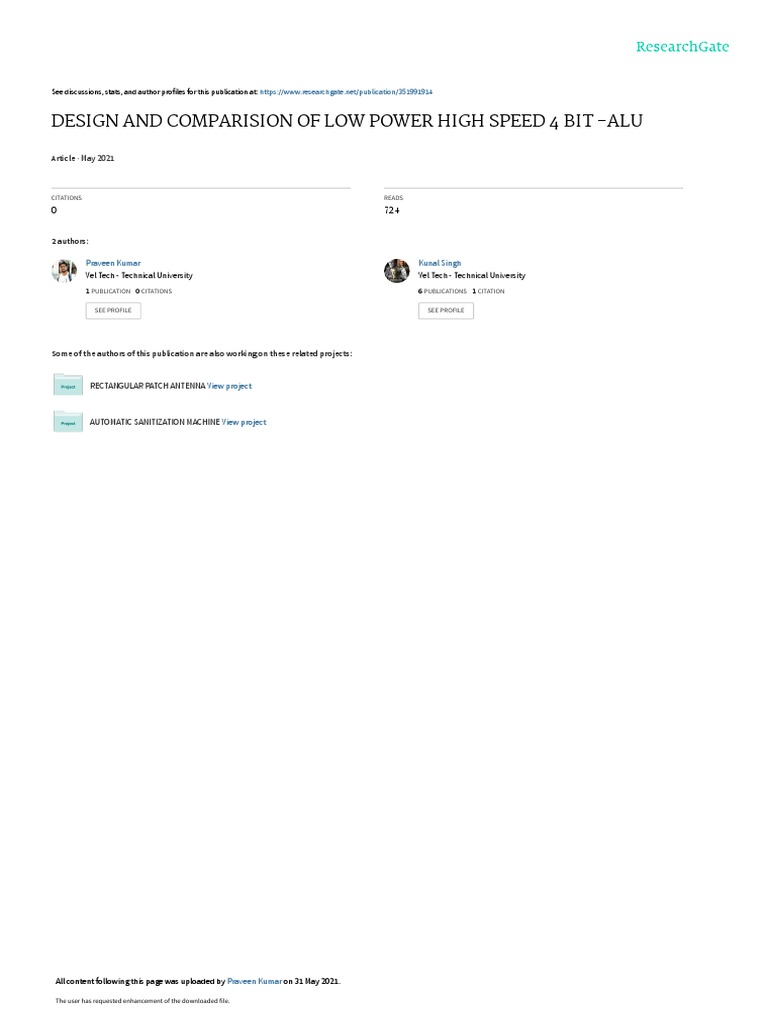 Design and Comparision of Low Power High Speed 4 Bit - Alu | PDF | Logic Gate | Cmos