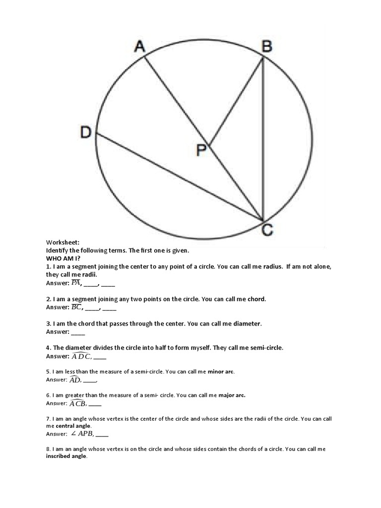 Worksheet - Parts of Circle | PDF | Career & Growth | Teaching Methods ...