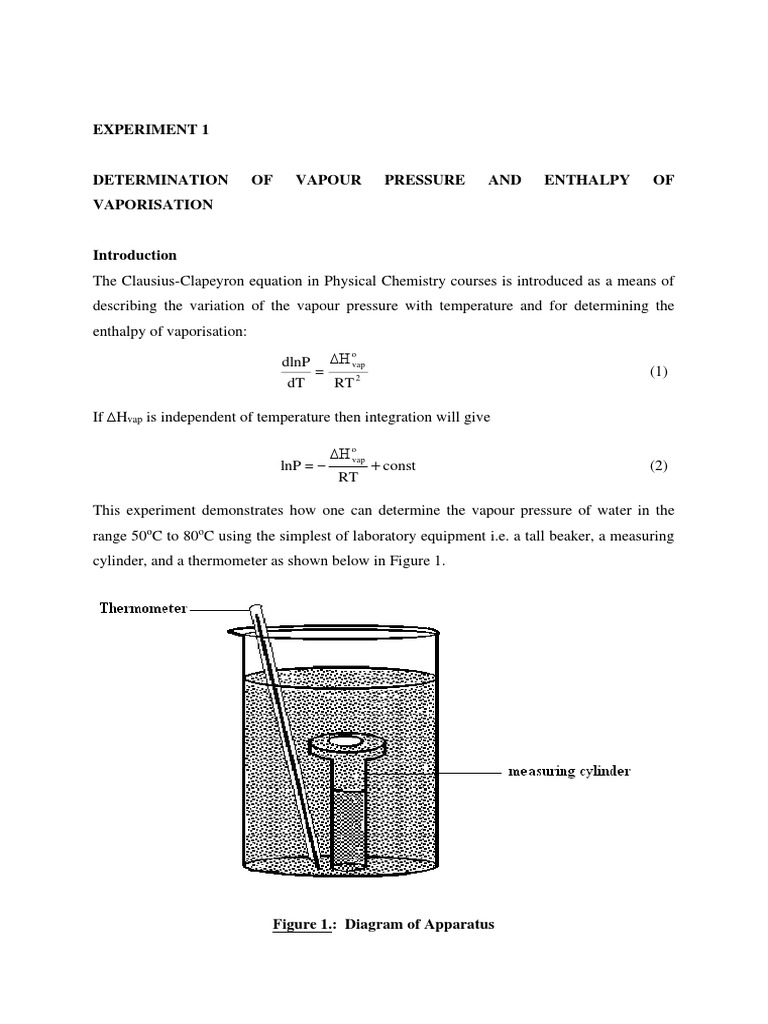Experiment 1-Vapour Pressure and Enthalpy of Vaporisation | PDF | Gases ...